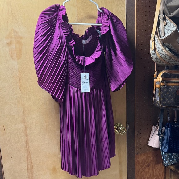 Zara | Dresses | Zara Purple Pleated Dress With Ruffle Detail | Poshmark